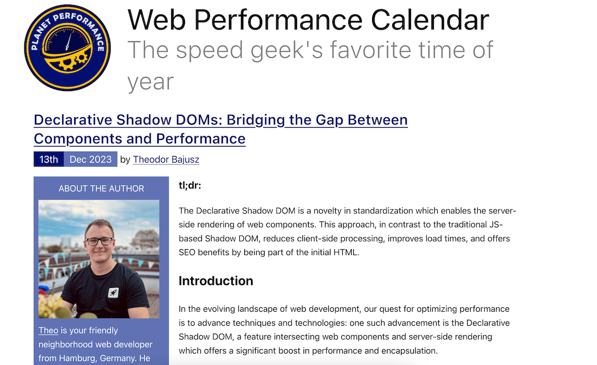 Web Performance Calendar Declarative Shadow Doms Bridging The Gap Between Components And