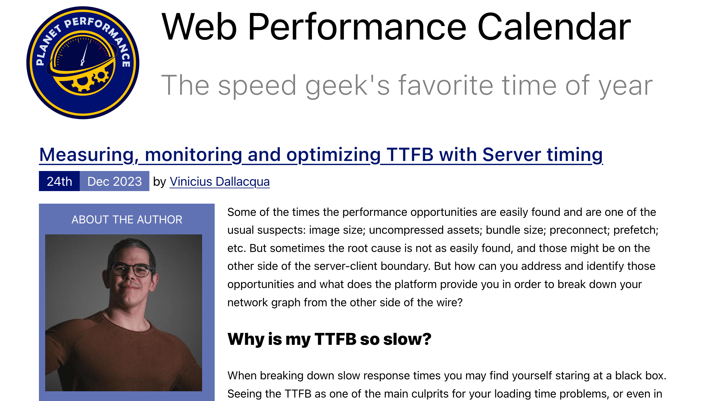 Web Performance Calendar » Measuring, monitoring and optimizing TTFB with Server timing