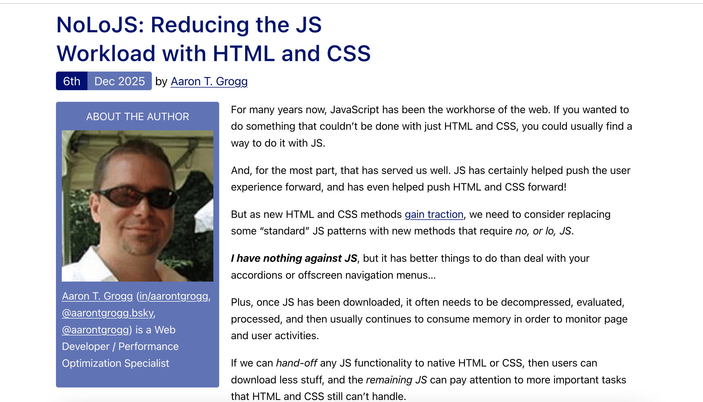 NoLoJS: Reducing the JS Workload with HTML and CSS - Web Performance ...